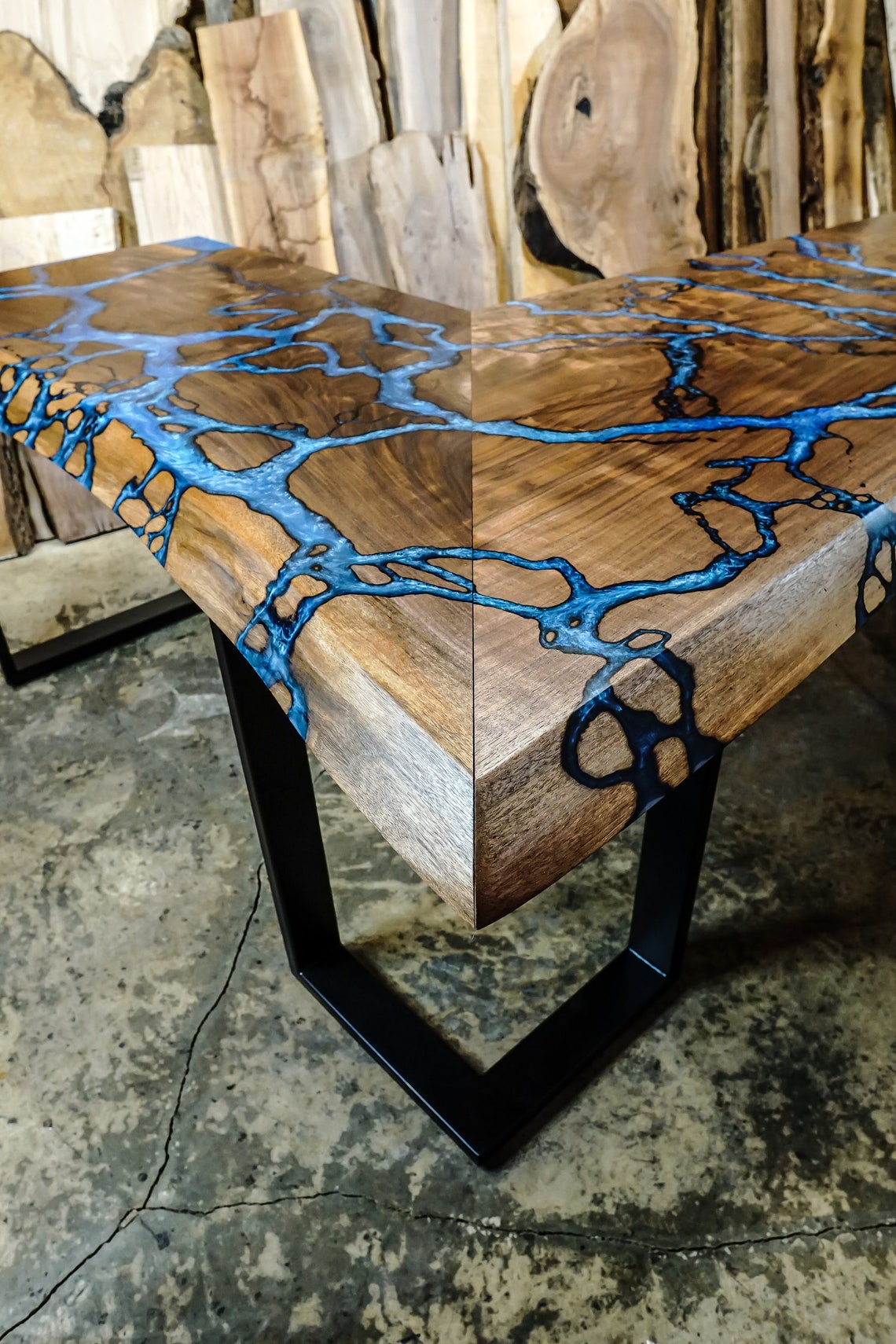 Walnut Fractal River Desk Top Live Edge Desk Epoxy River Fractal ...