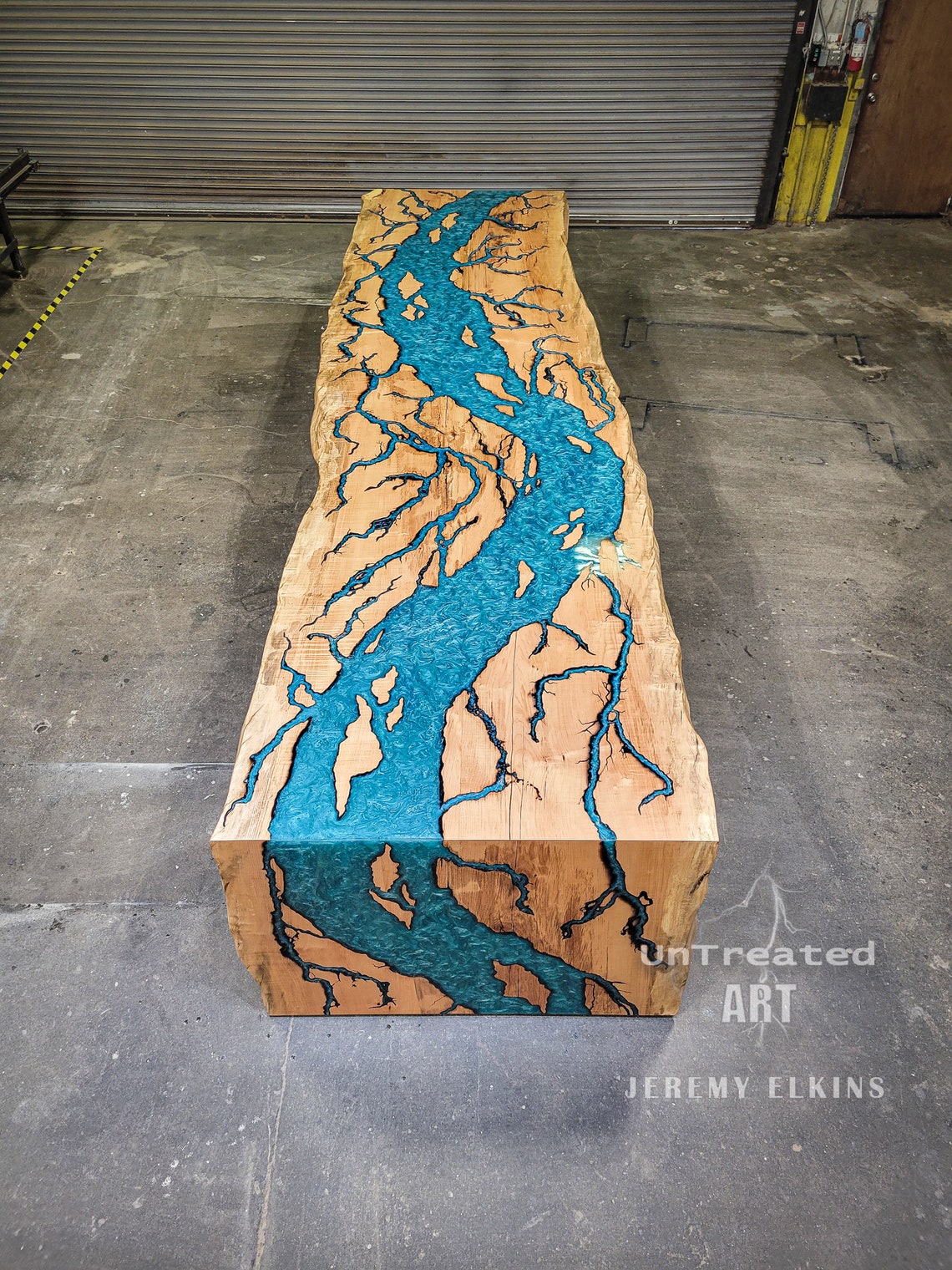 Estuary River Conference Table Waterfall Leg Live Edge Table Epoxy ...