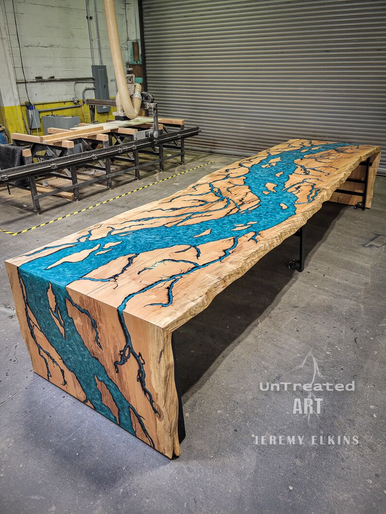 Estuary River Conference Table Waterfall Leg Live Edge Table Epoxy ...