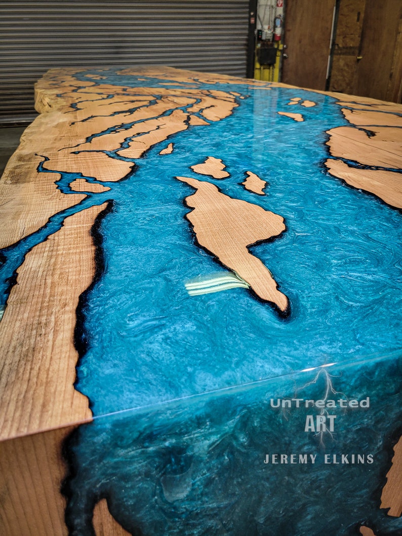 Estuary River Conference Table Waterfall Leg Live Edge Table Epoxy ...
