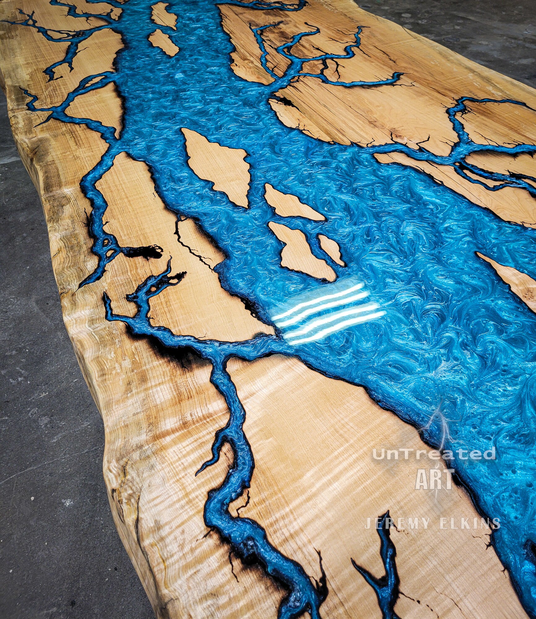 Estuary River Conference Table Waterfall Leg Live Edge Table Epoxy ...