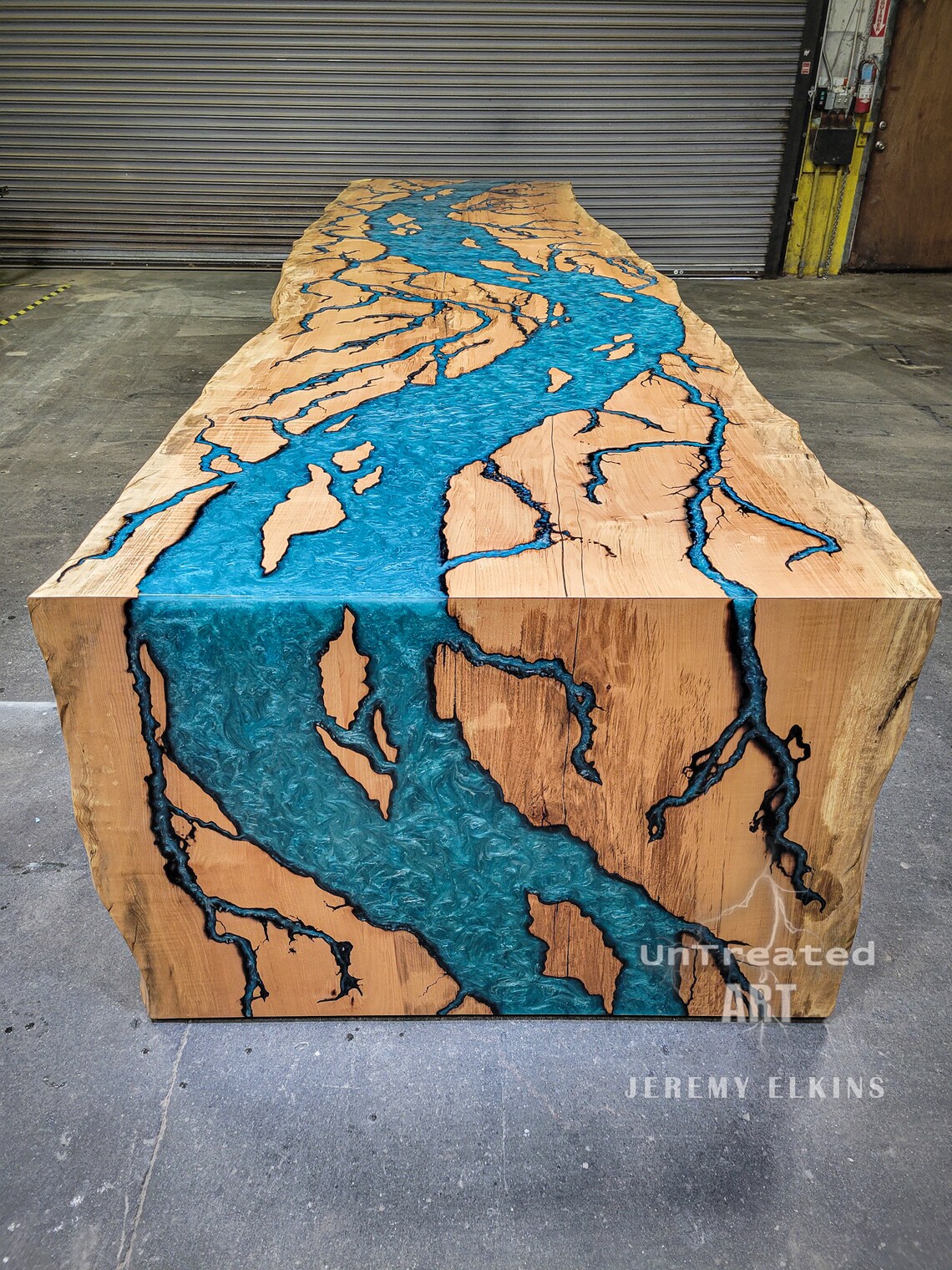 Estuary River Conference Table Waterfall Leg Live Edge Table Epoxy River Fractal Burning River ...