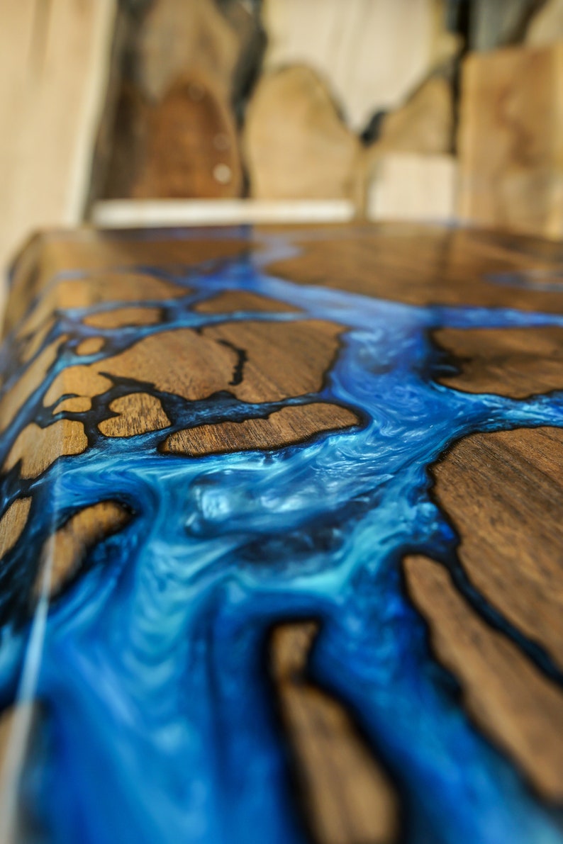 Walnut Fractal River Desk Top Live Edge Desk Epoxy River Fractal ...