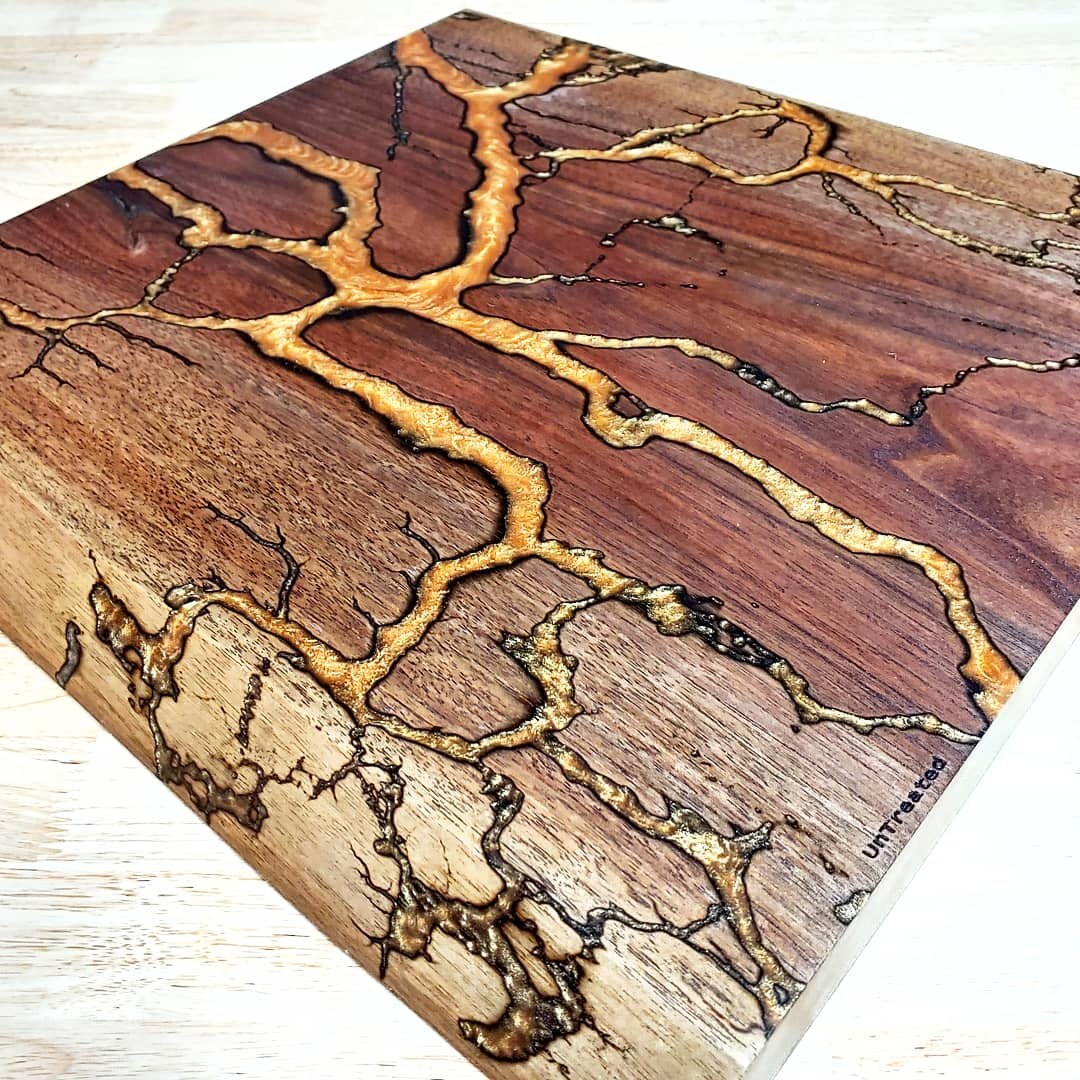 Walnut Fractal River Board Square Live Edge Board Epoxy River Fractal ...