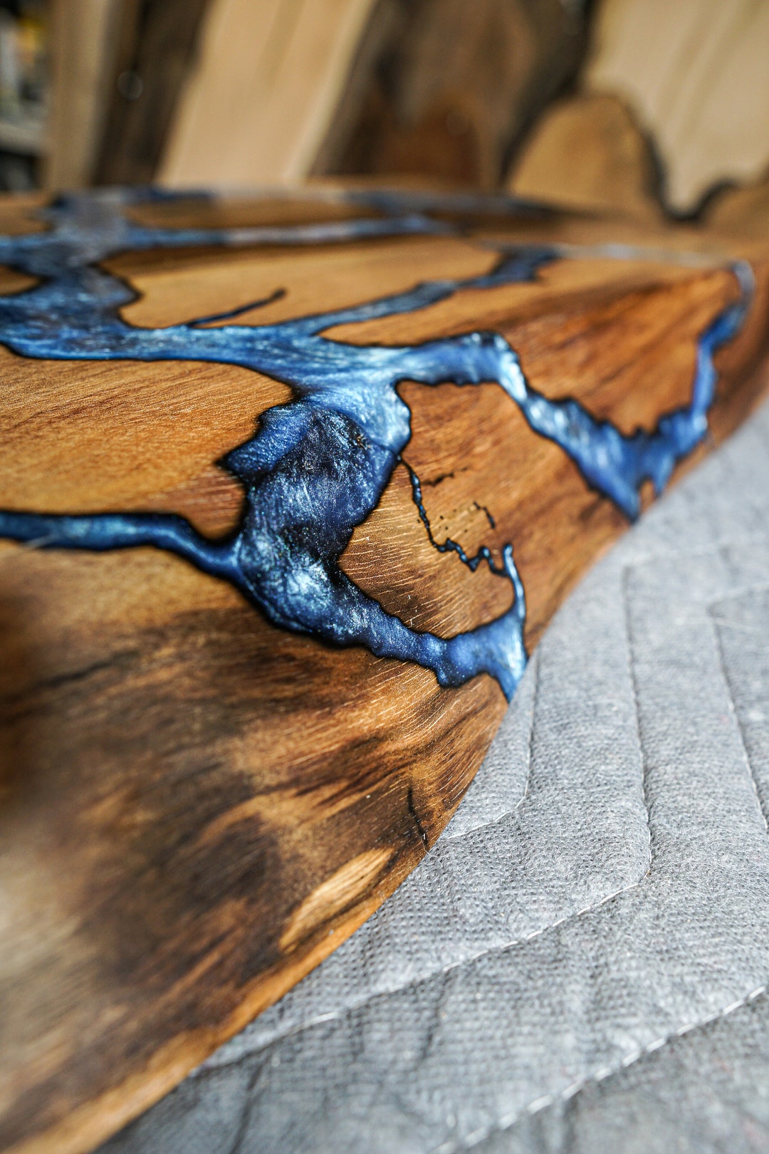 Walnut Fractal River Board rectangle Live Edge Board Epoxy River ...