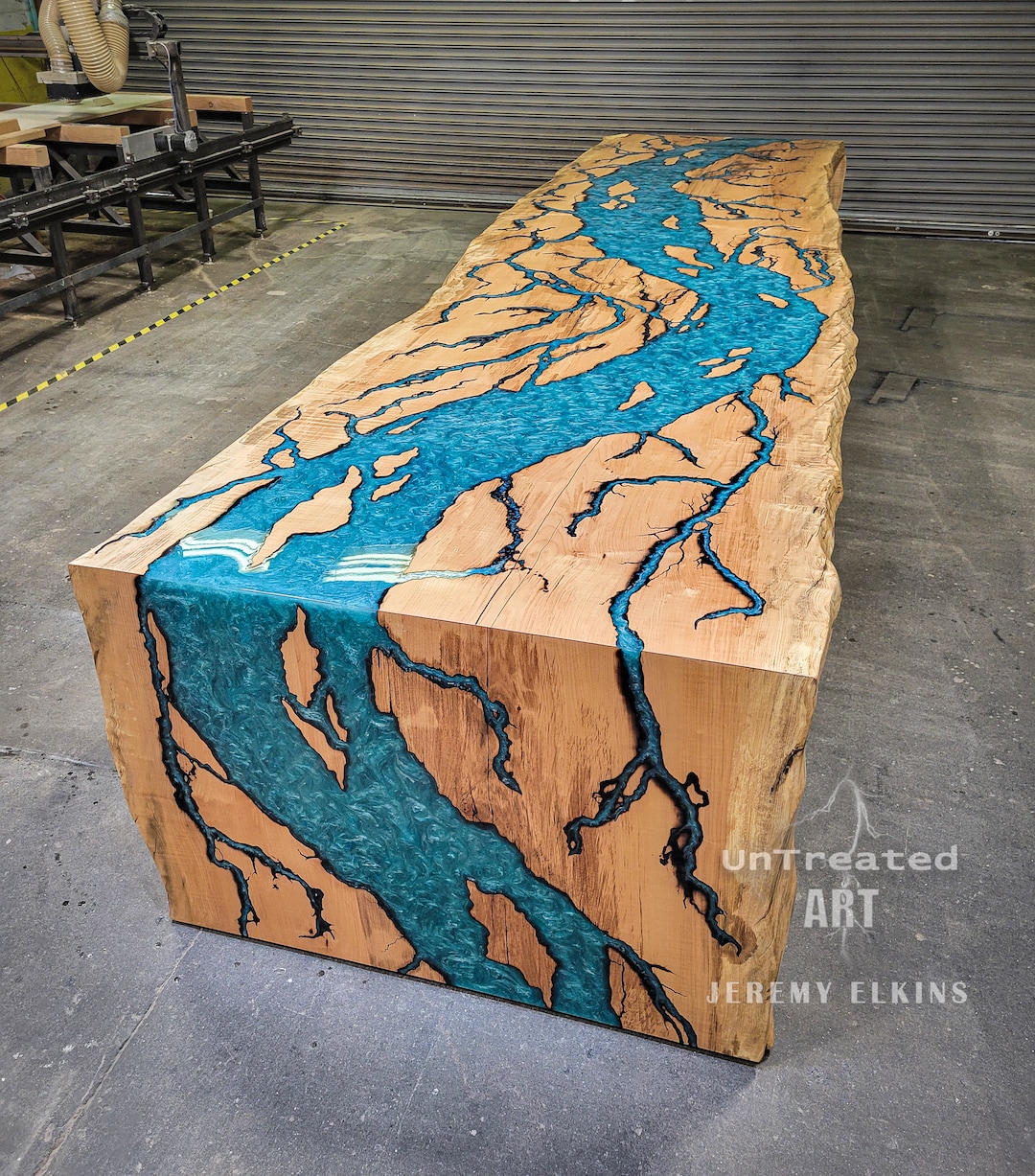 Estuary River Conference Table Waterfall Leg Live Edge Table Epoxy ...