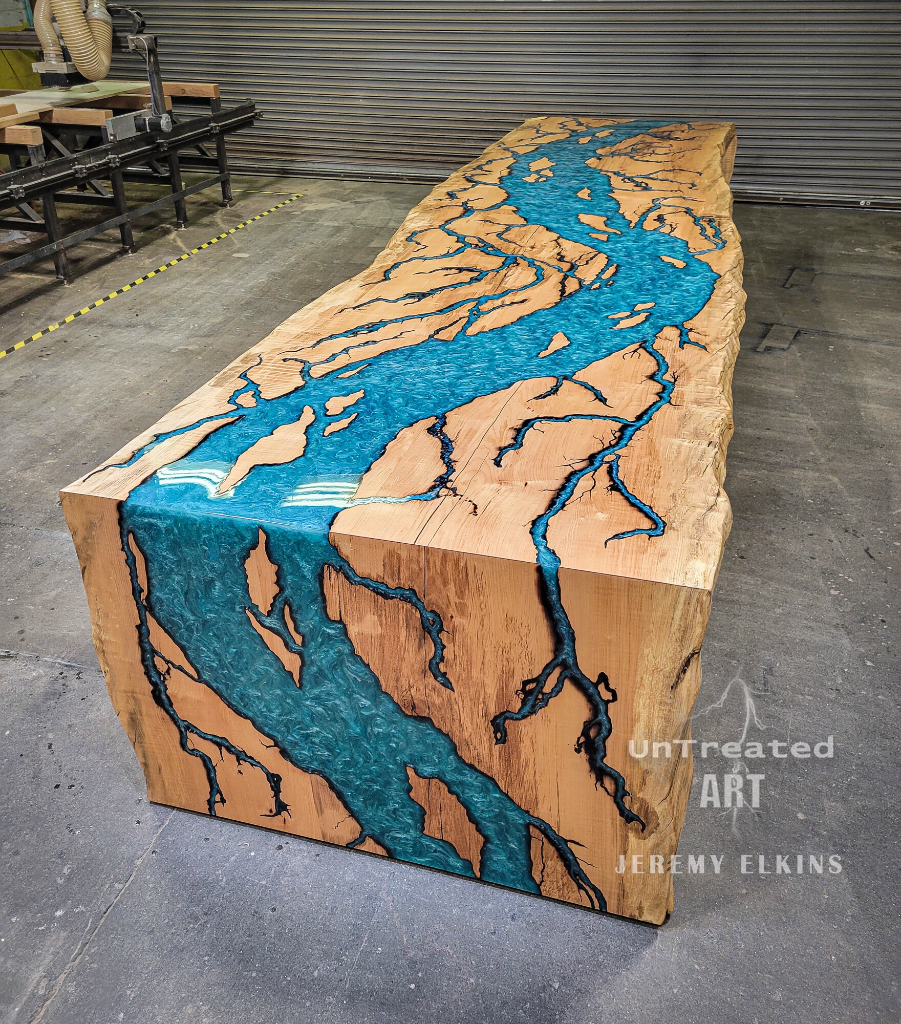 Estuary River Conference Table Waterfall Leg Live Edge Table Epoxy ...