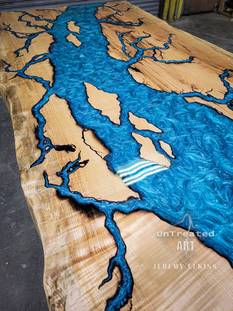 Estuary River Conference Table Waterfall Leg Live Edge Table Epoxy ...