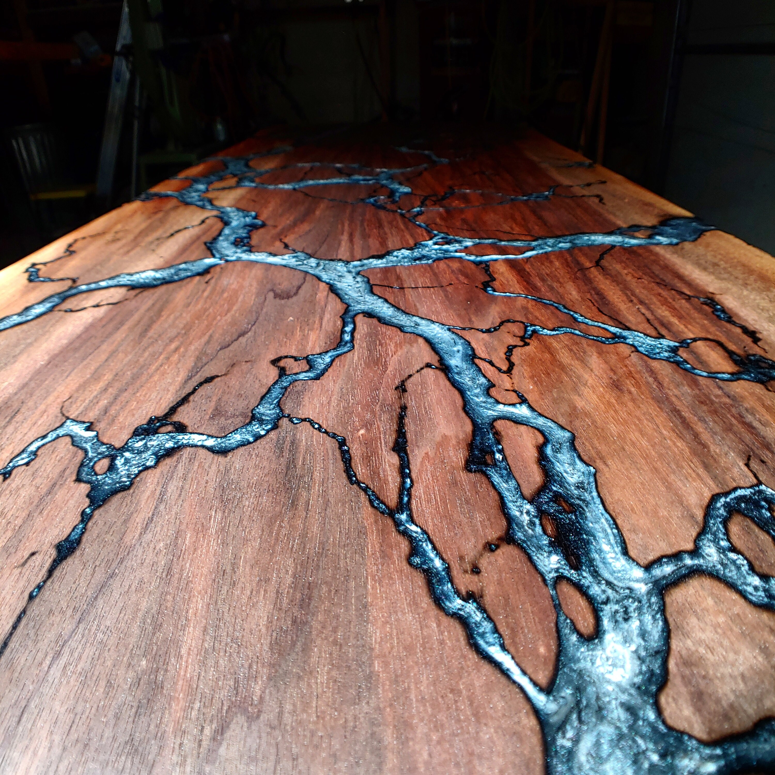 Walnut Fractal River Board Square Live Edge Board Epoxy River Fractal ...
