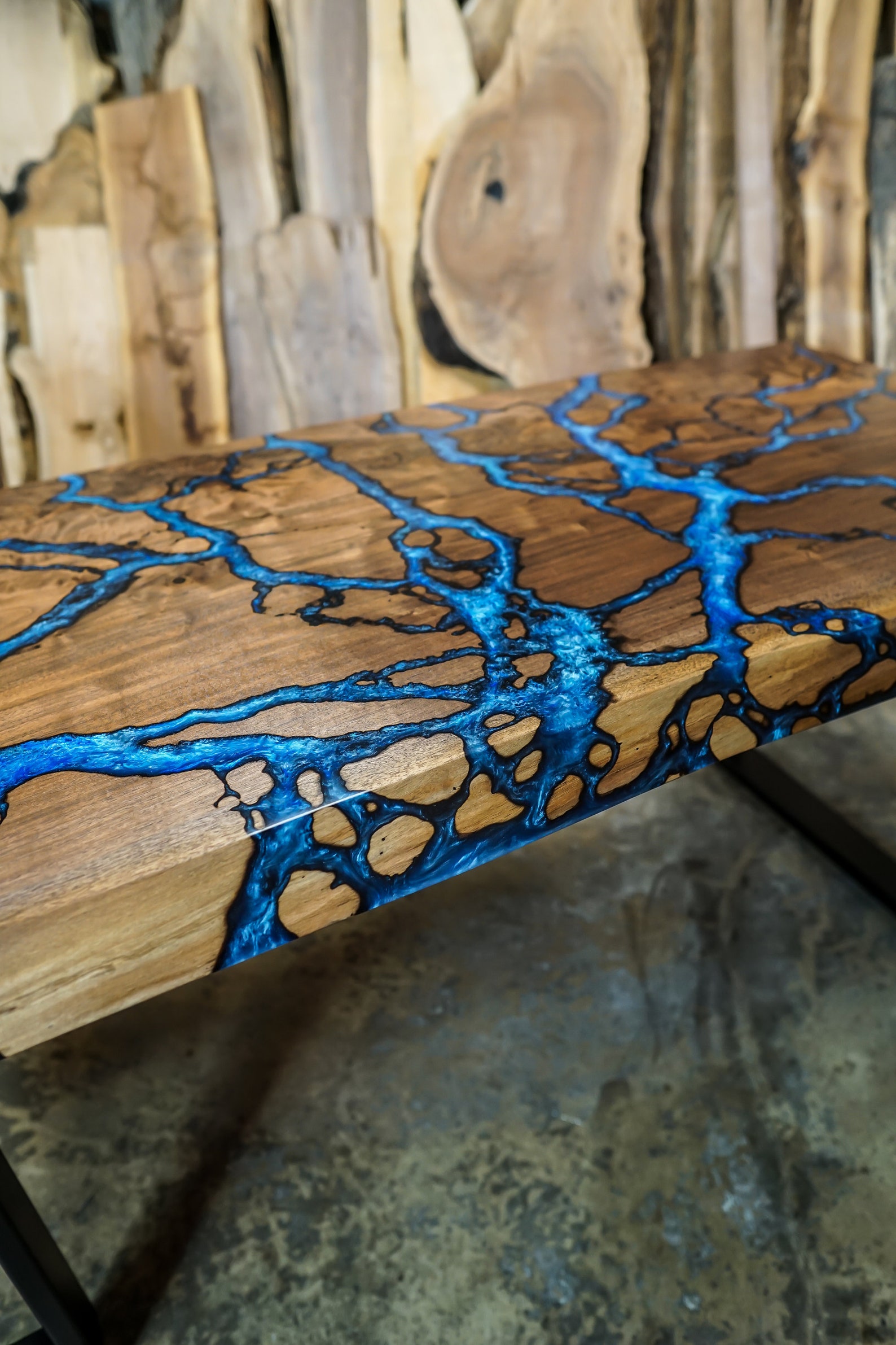 Walnut Fractal River Desk Top Live Edge Desk Epoxy River Fractal ...