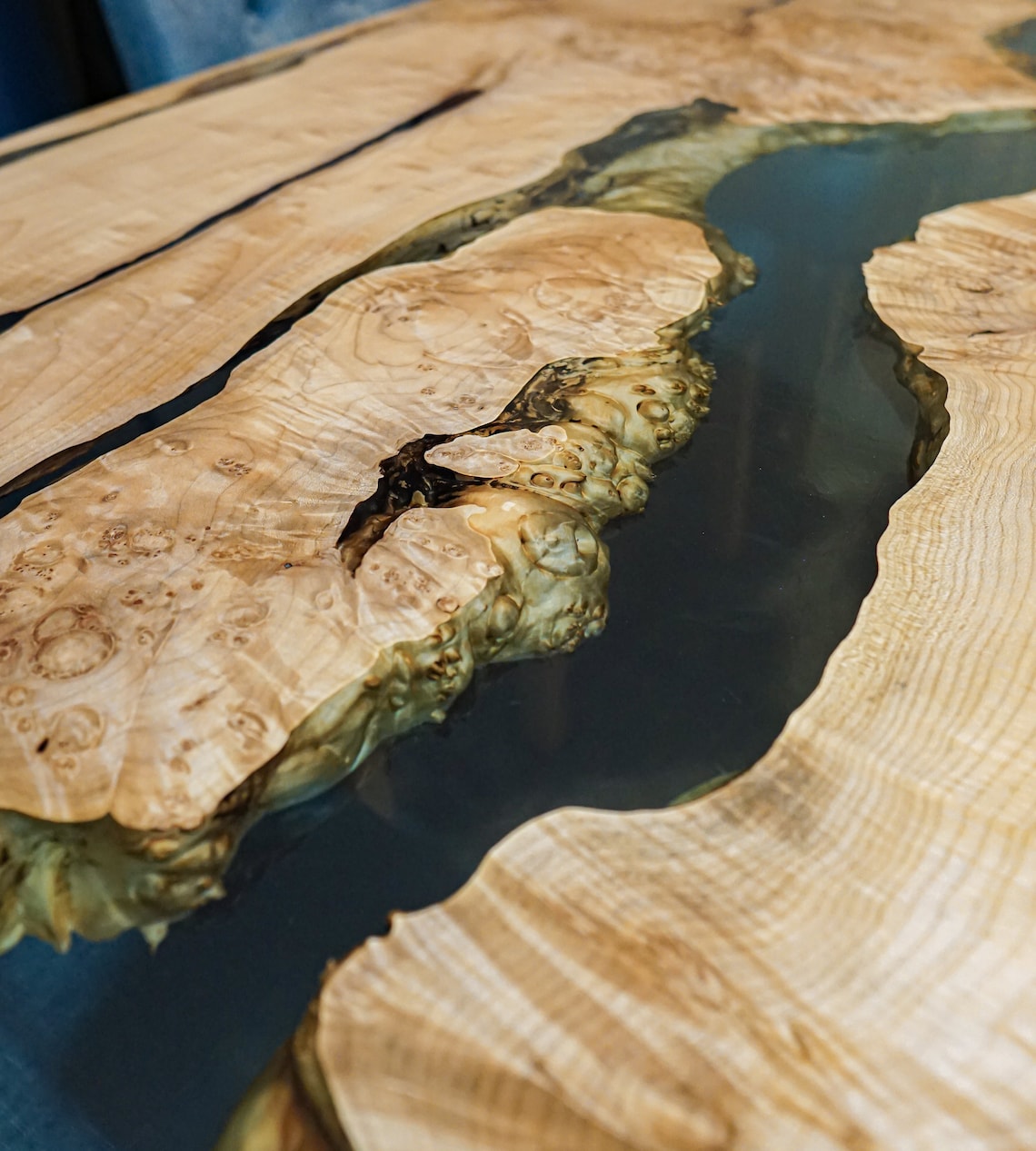 Figured Maple River Table Epoxy Dining Table Transparent Blue - Etsy