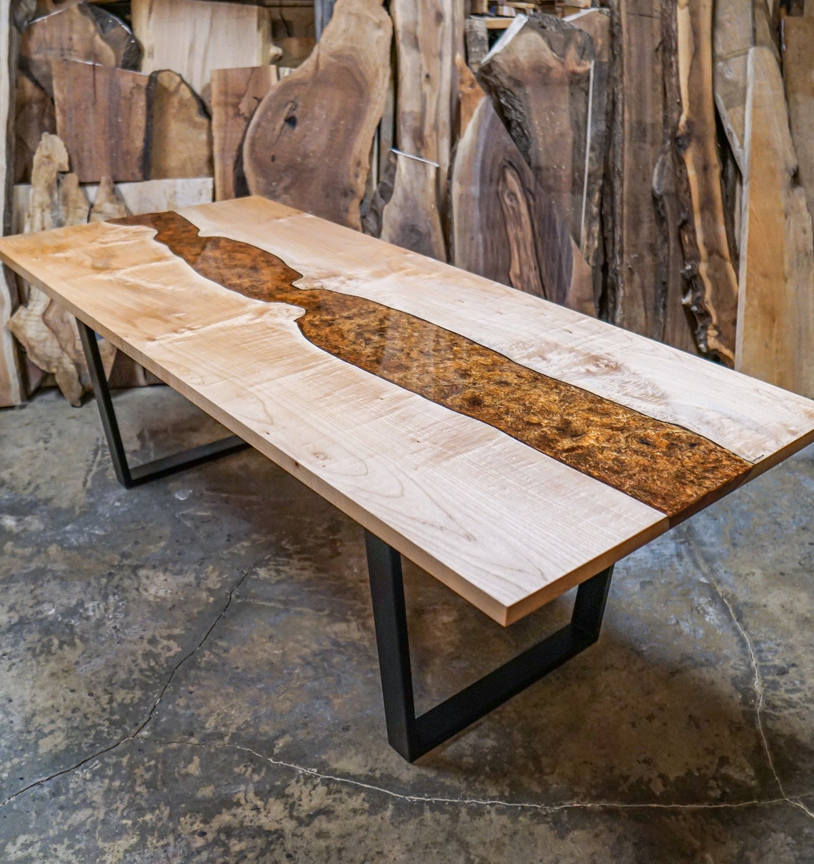 Custom River Table Figured Maple Walnut Dining Table | Etsy