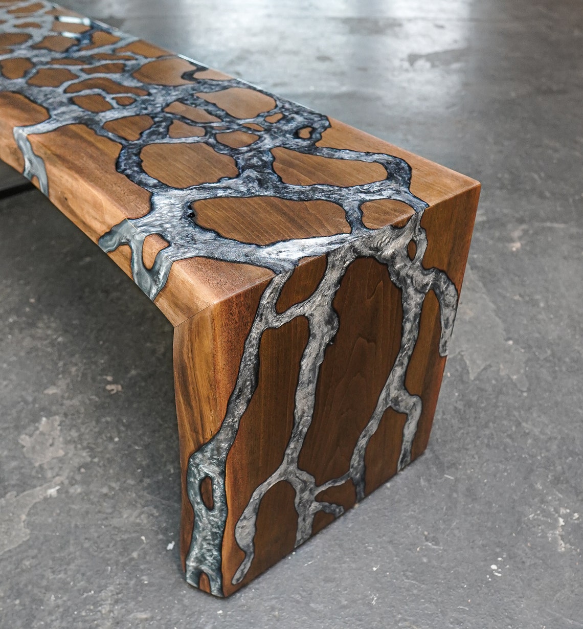 Fractal River Waterfall Bench End Table Live Edge Table Epoxy River ...