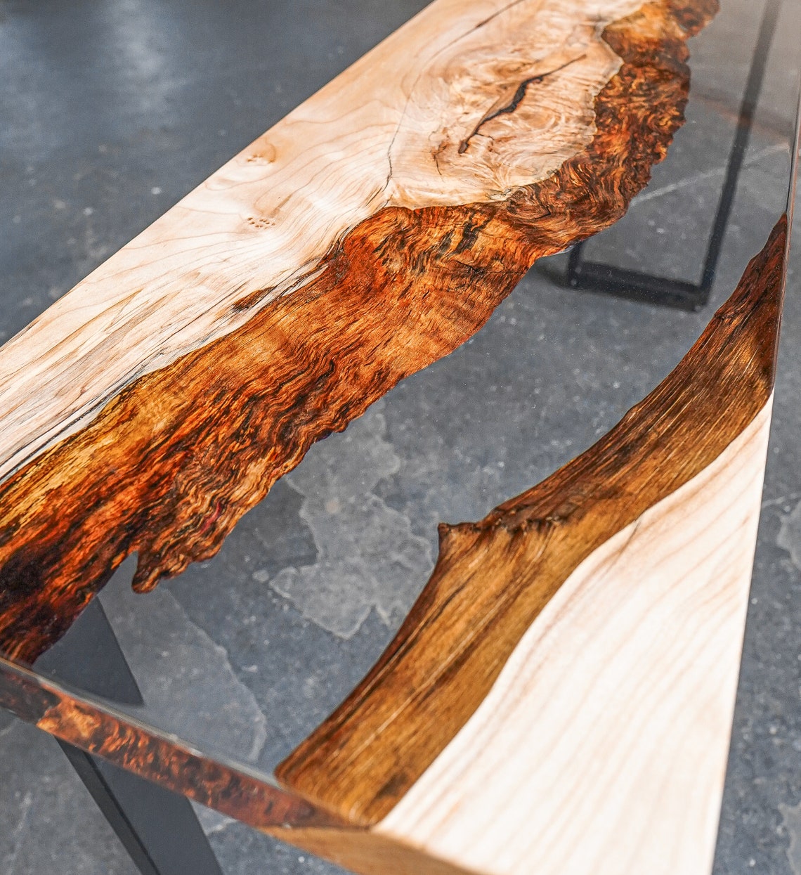 Transparent Resin River Console Table End Table Live Edge Table Epoxy ...