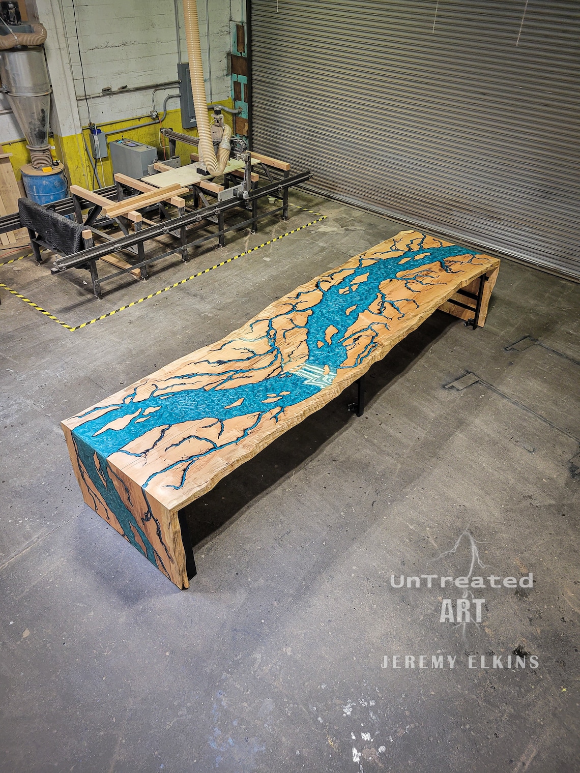 Estuary River Conference Table Waterfall Leg Live Edge Table Epoxy ...