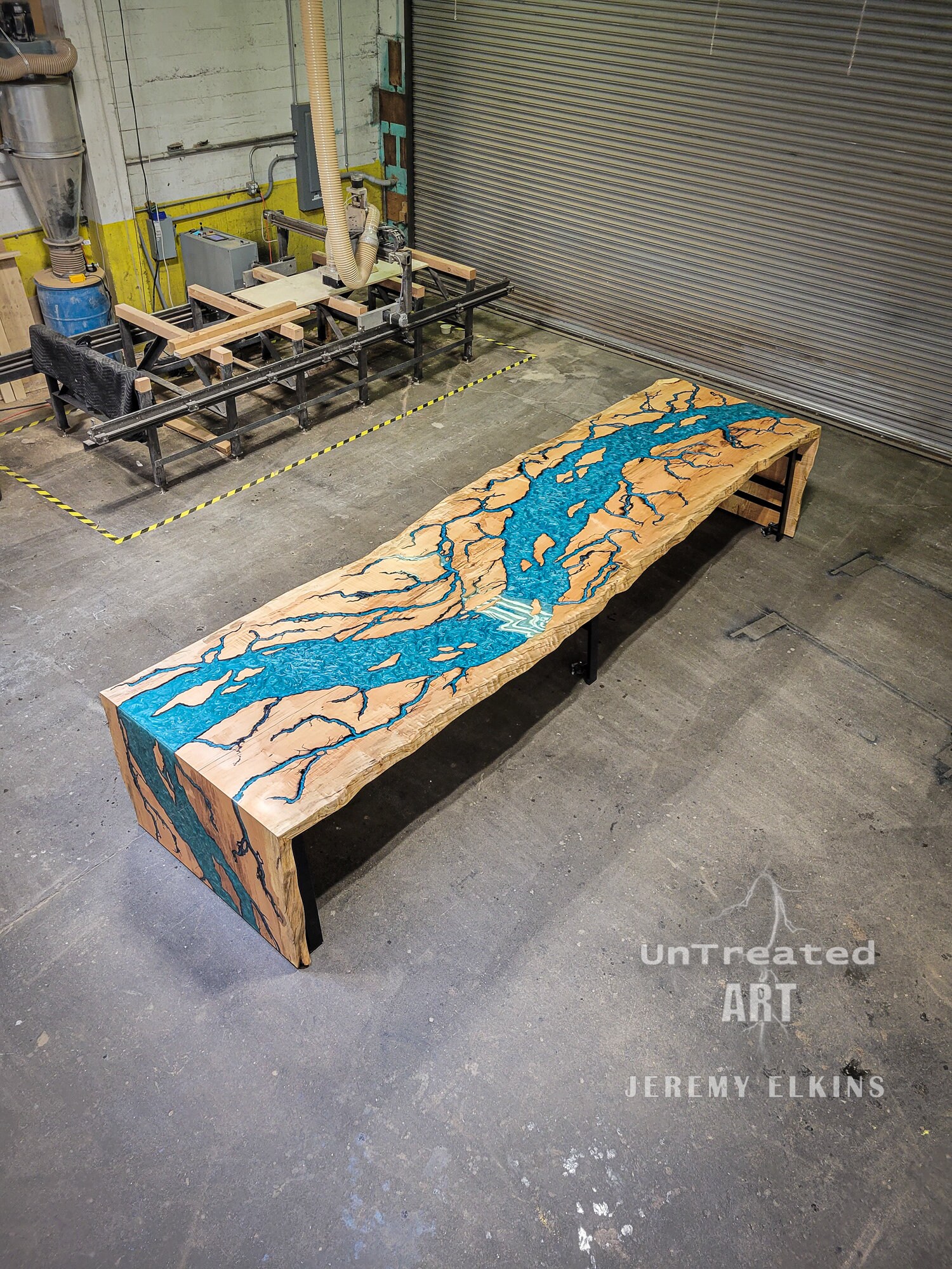 Estuary River Conference Table Waterfall Leg Live Edge Table Epoxy ...