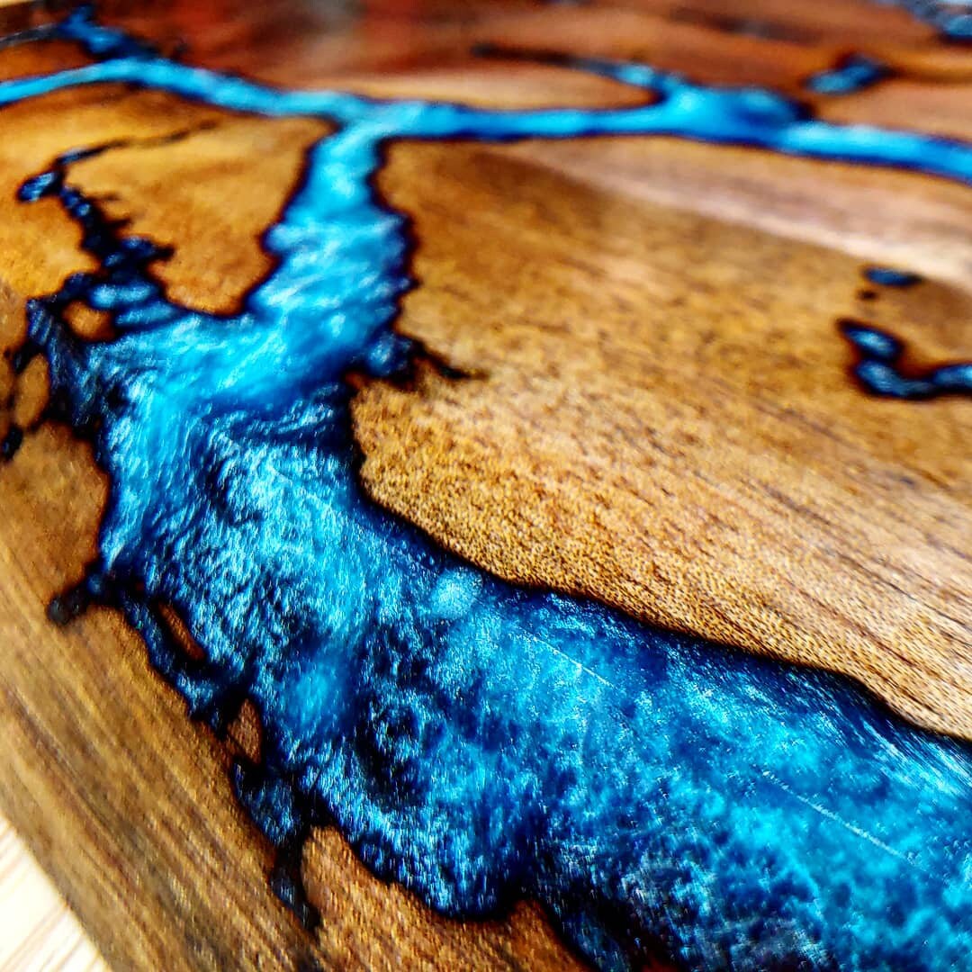 Walnut Fractal River Board Square Live Edge Board Epoxy River Fractal ...