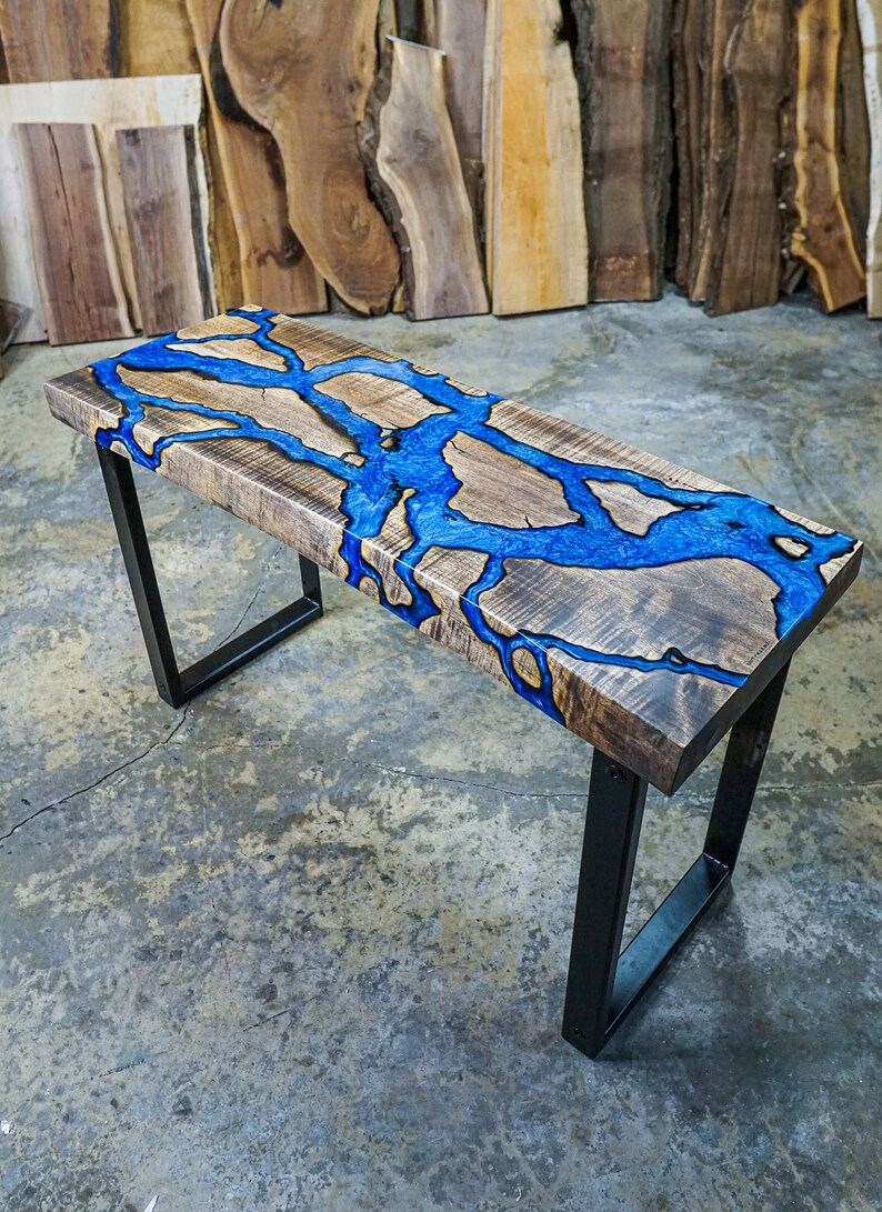 Fractal River Entryway Table Console Table Live Edge Table Epoxy River ...