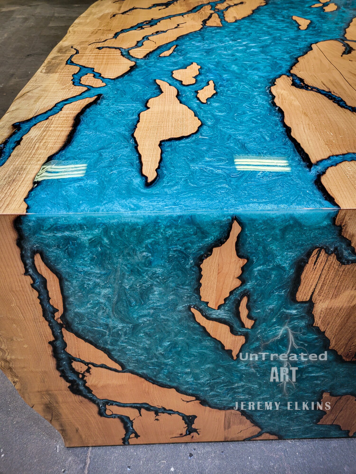 Estuary River Conference Table Waterfall Leg Live Edge Table Epoxy ...