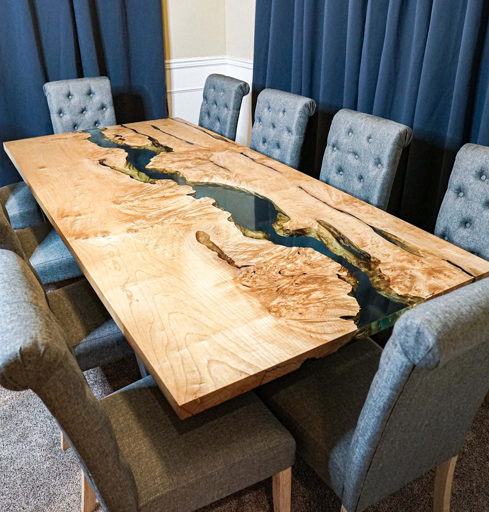 Custom River Table Figured Maple Walnut Dining Table Coffee Table Epoxy ...