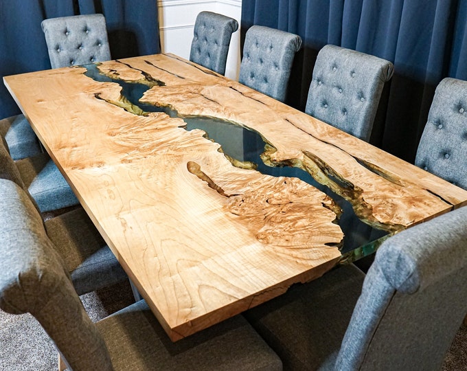 Custom River Table Figured Maple Walnut Dining Table Coffee Table Epoxy ...