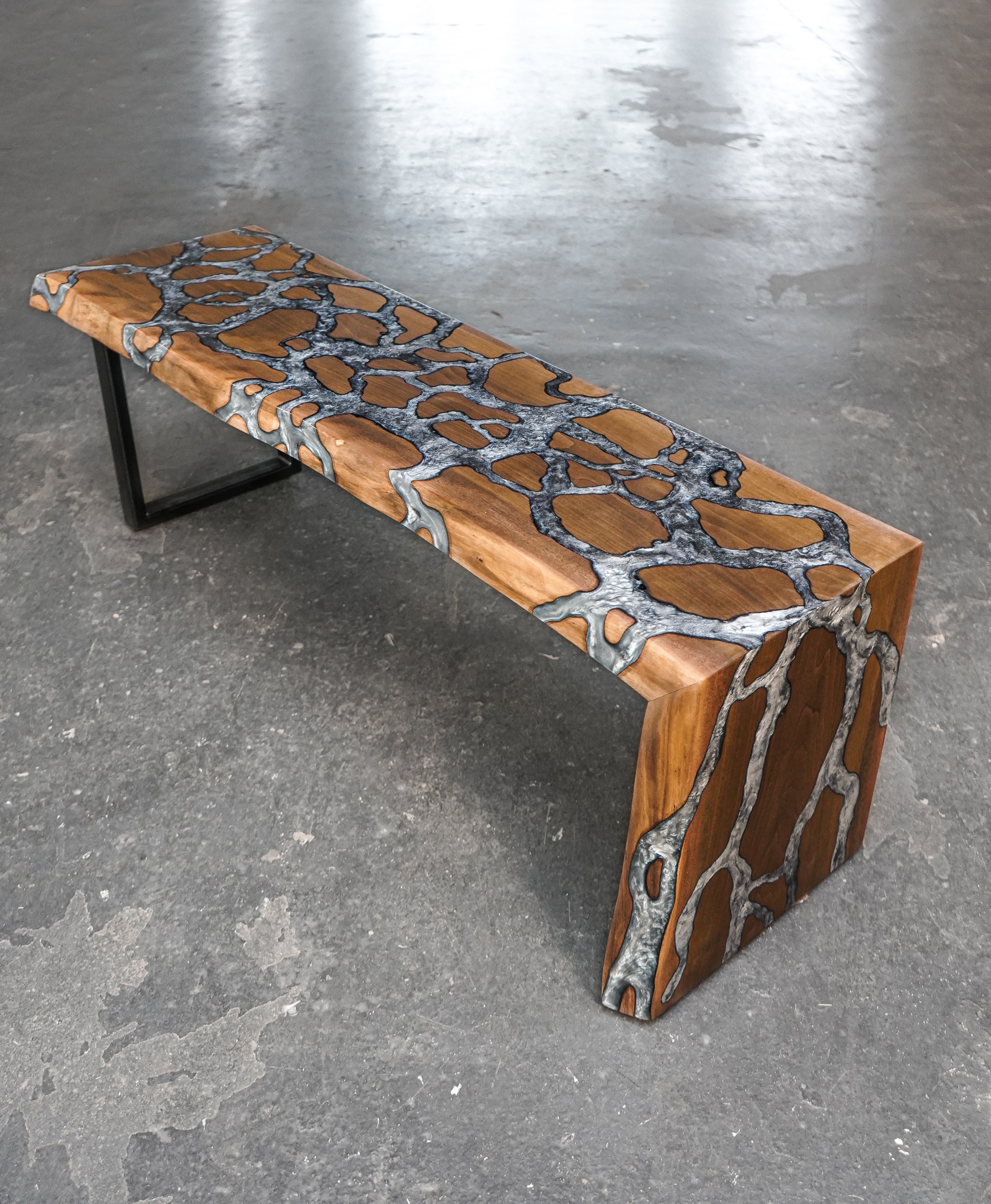 Fractal River Waterfall Bench End Table Live Edge Table Epoxy River ...