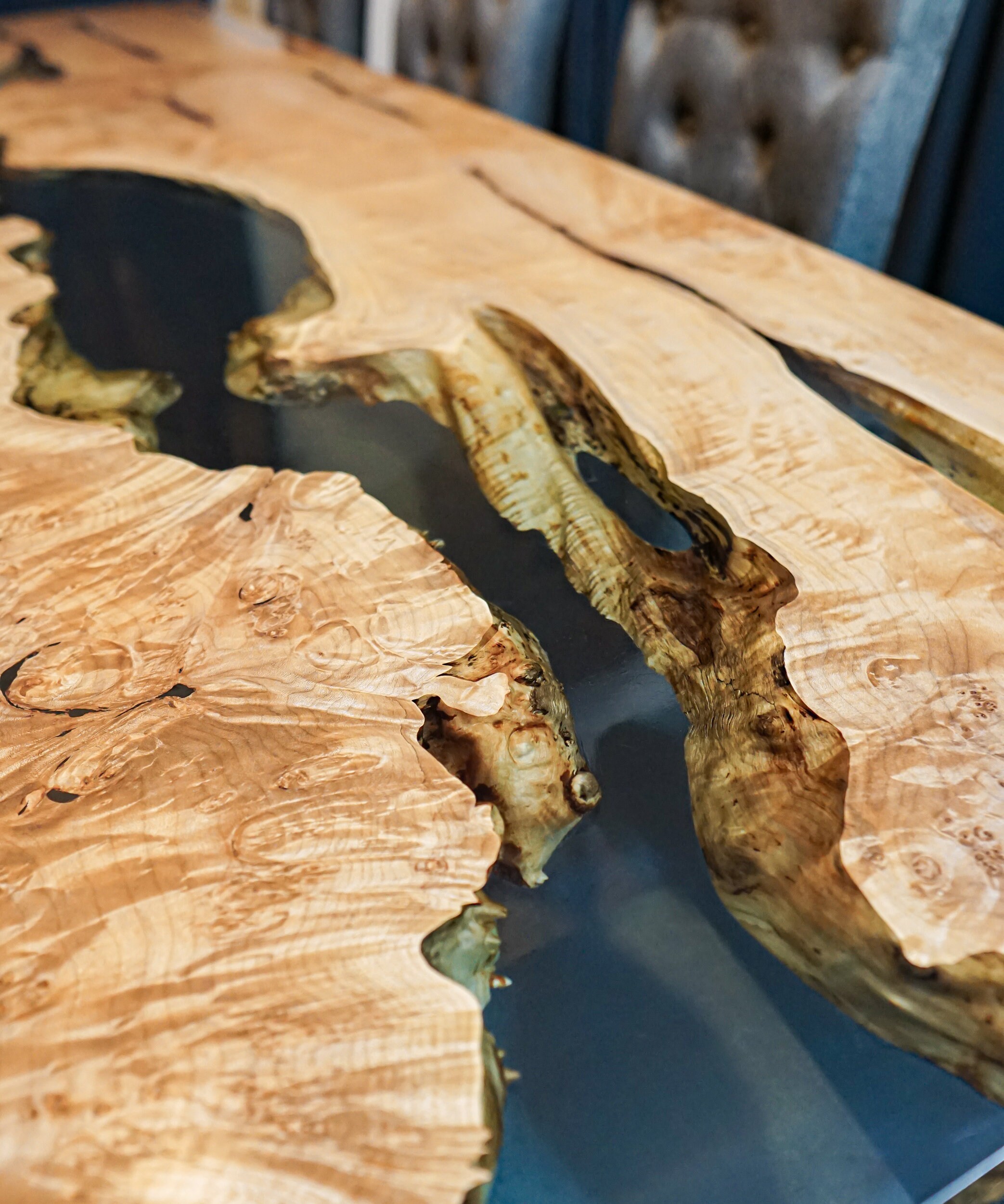 Figured Maple River Table Epoxy Dining Table Transparent Blue - Etsy