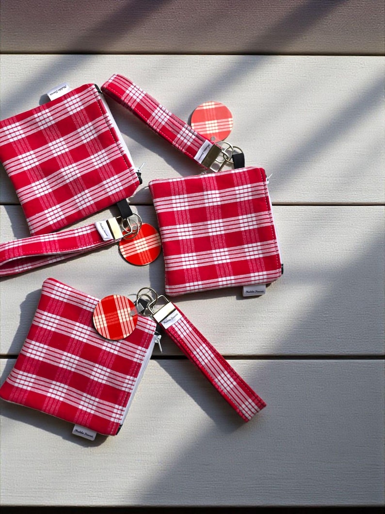 Handmade Palaka Wristlet 3 Piece Set – Red Plaid Keychain Bag, Hawaiian ...