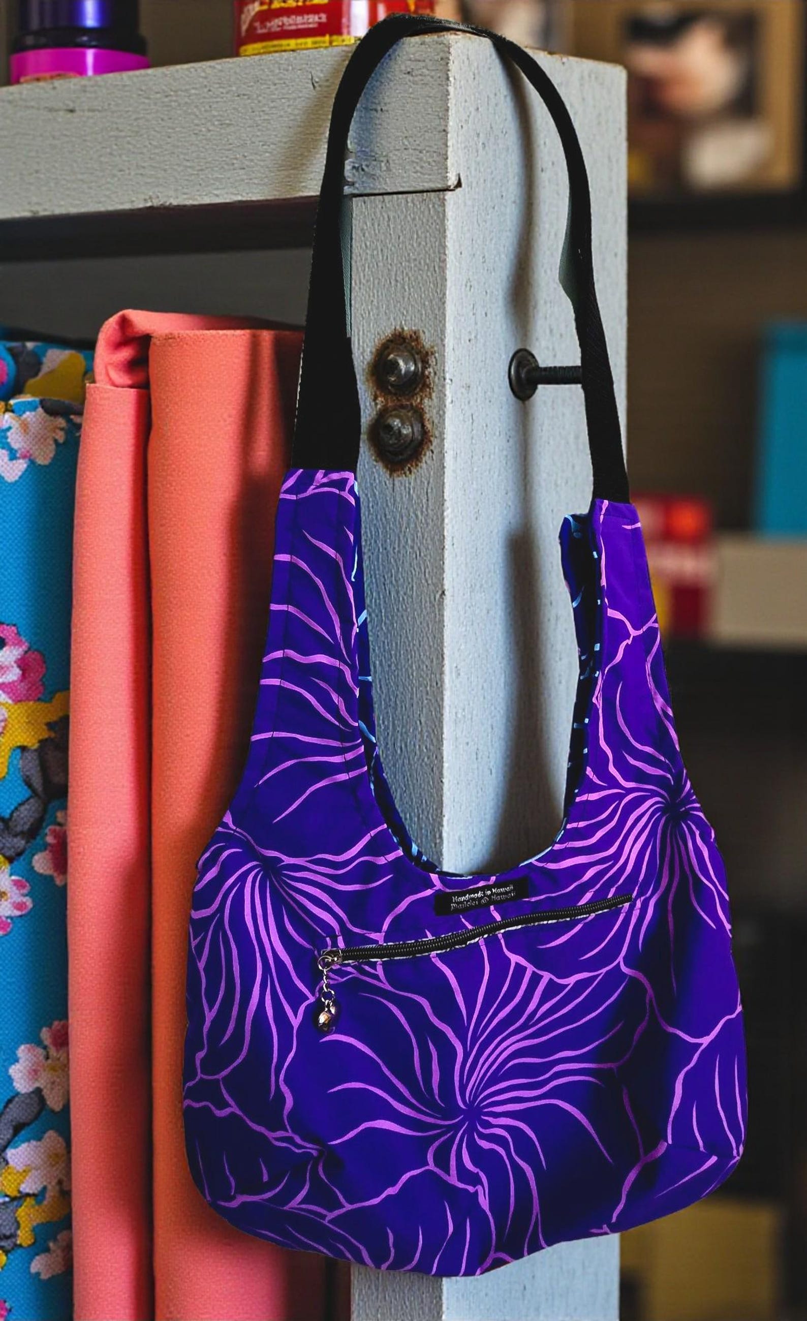 Handmade Purple Floral Tote Bag With Zipper Pocket – Reversible ...