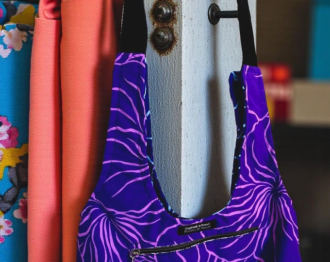 Handmade Purple Floral Tote Bag With Zipper Pocket – Reversible ...