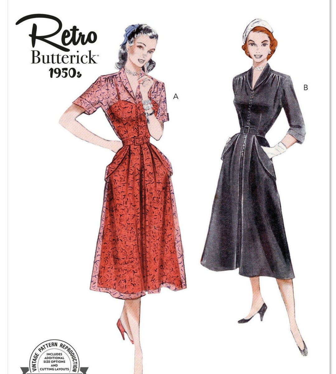 B6956 Sewing Pattern Retro 1950s Vintage Dress With Sleeve Variations ...