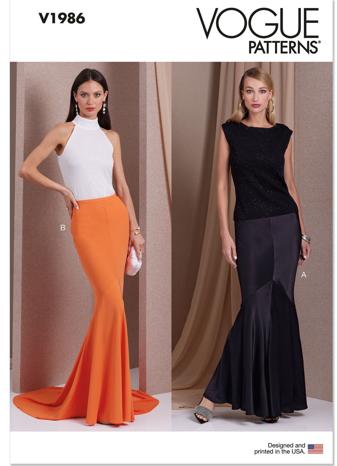 V1986 Sewing Pattern Vogue 1986 Mermaid Tail Elegant Formal Skirt Sizes ...