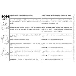 Sewing Pattern Classic Teddy Bears Bunnies Simplicity 8044 Simplicity ...