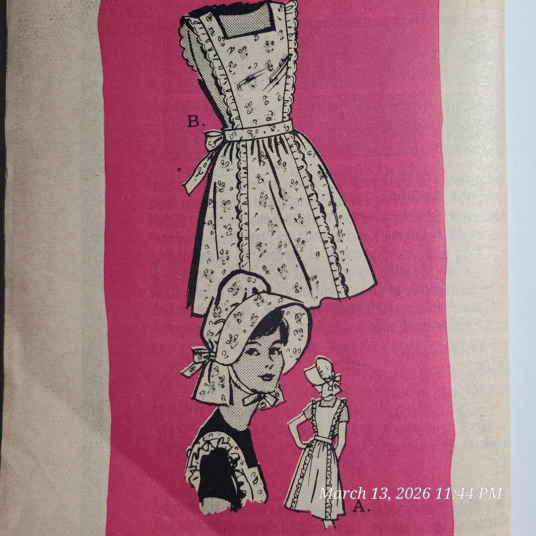 VTG UNUSED 1970s Sewing Pattern Garden Kitchen Apron Bonnet Size Medium ...
