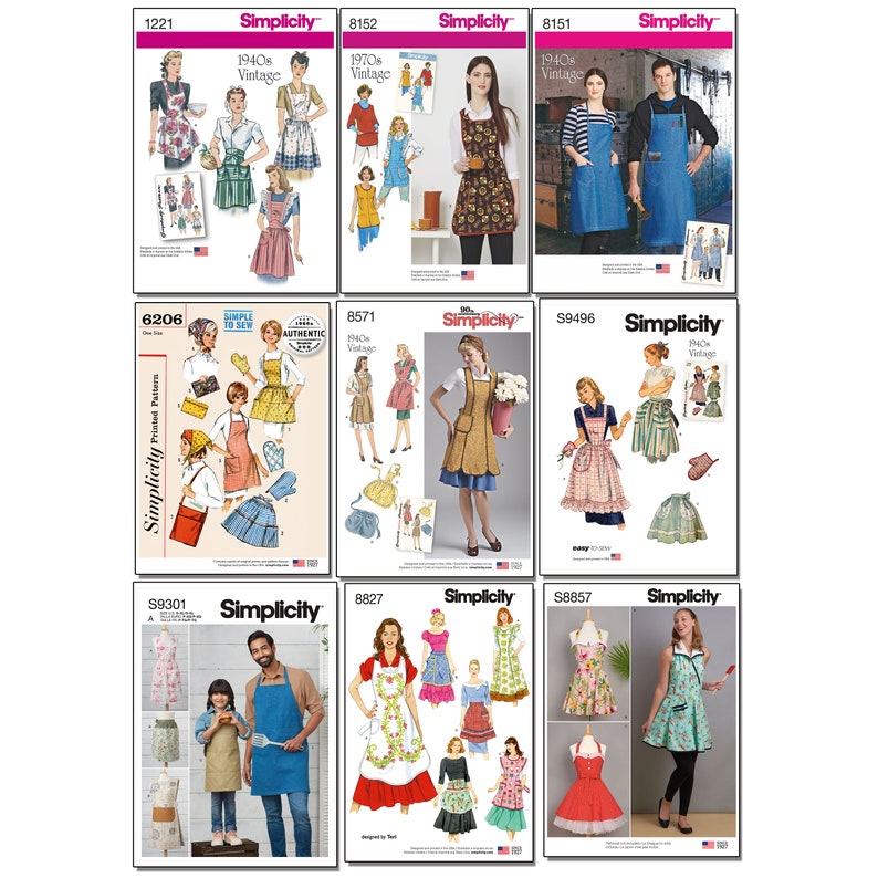 Sewing Pattern Simplicity Aprons Women Men VTG 1940s 1950s 1960s 1970s S1221 S6202 S8857 S8827 ...