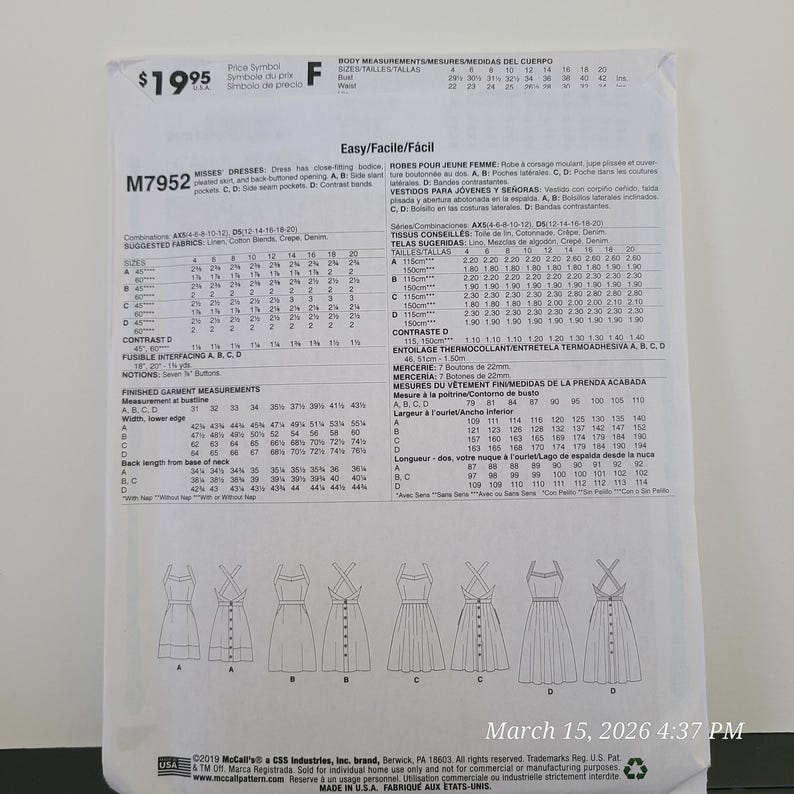 NEW OOP Sewing Pattern Misses' Dresses Jumper Tops Sizes 4-12 or 12-20 ...