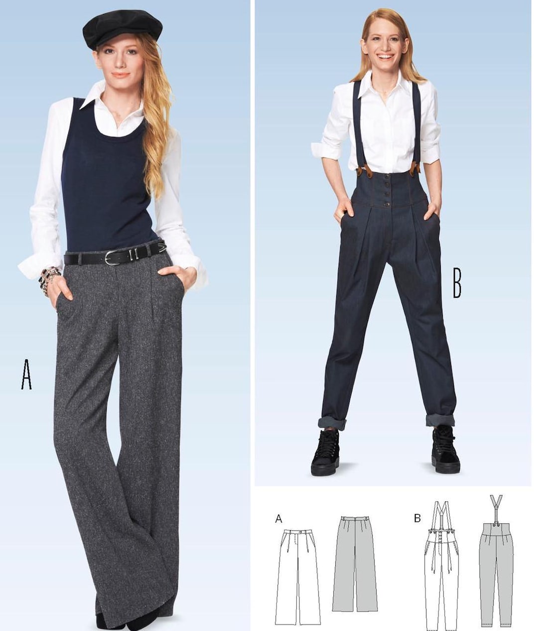 NEW Burda 6856 Sewing Pattern Misses' Wide Leg Pants With Suspenders ...