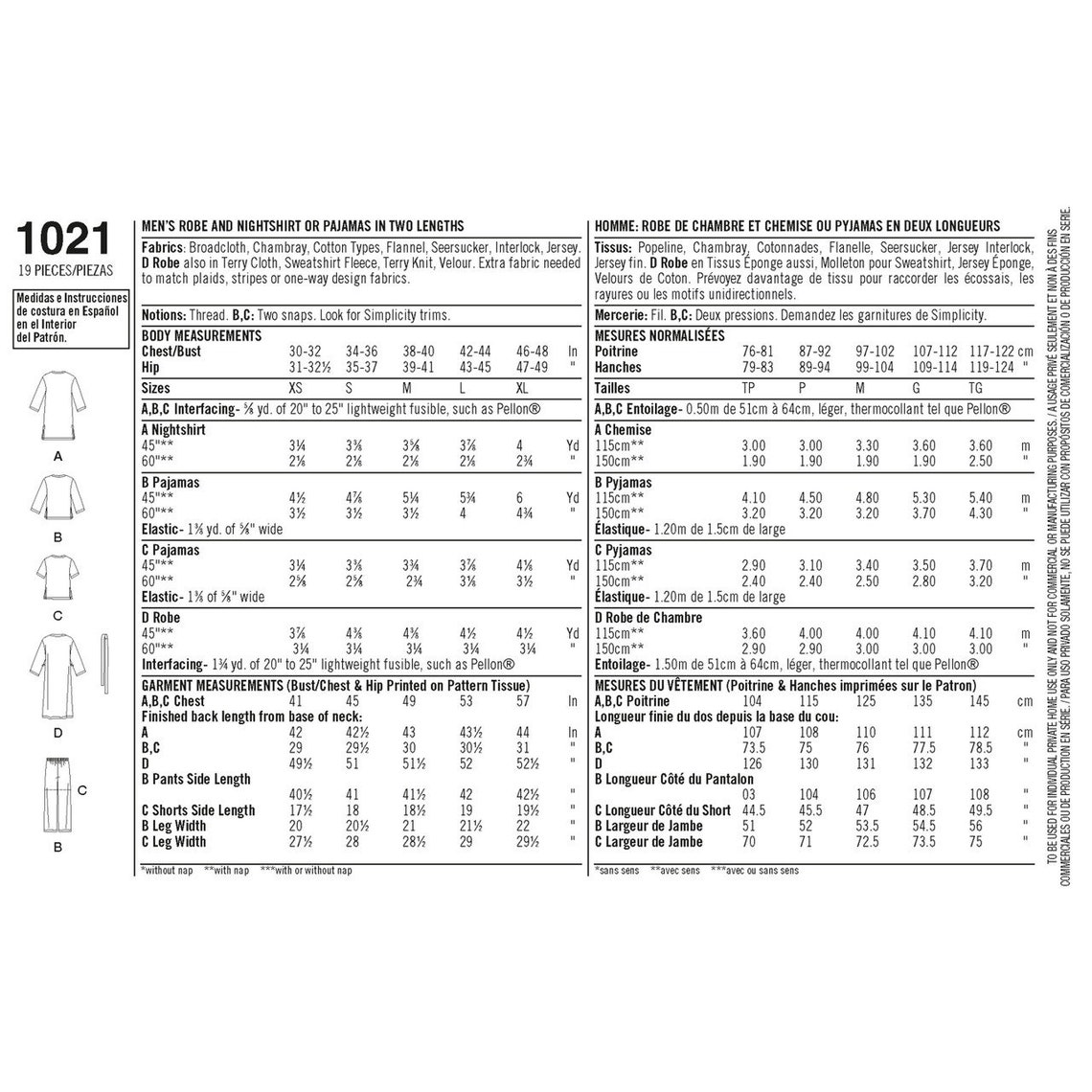 S1021 Sewing Pattern Men's Loungewear Nightwear Sleepwear Robe ...