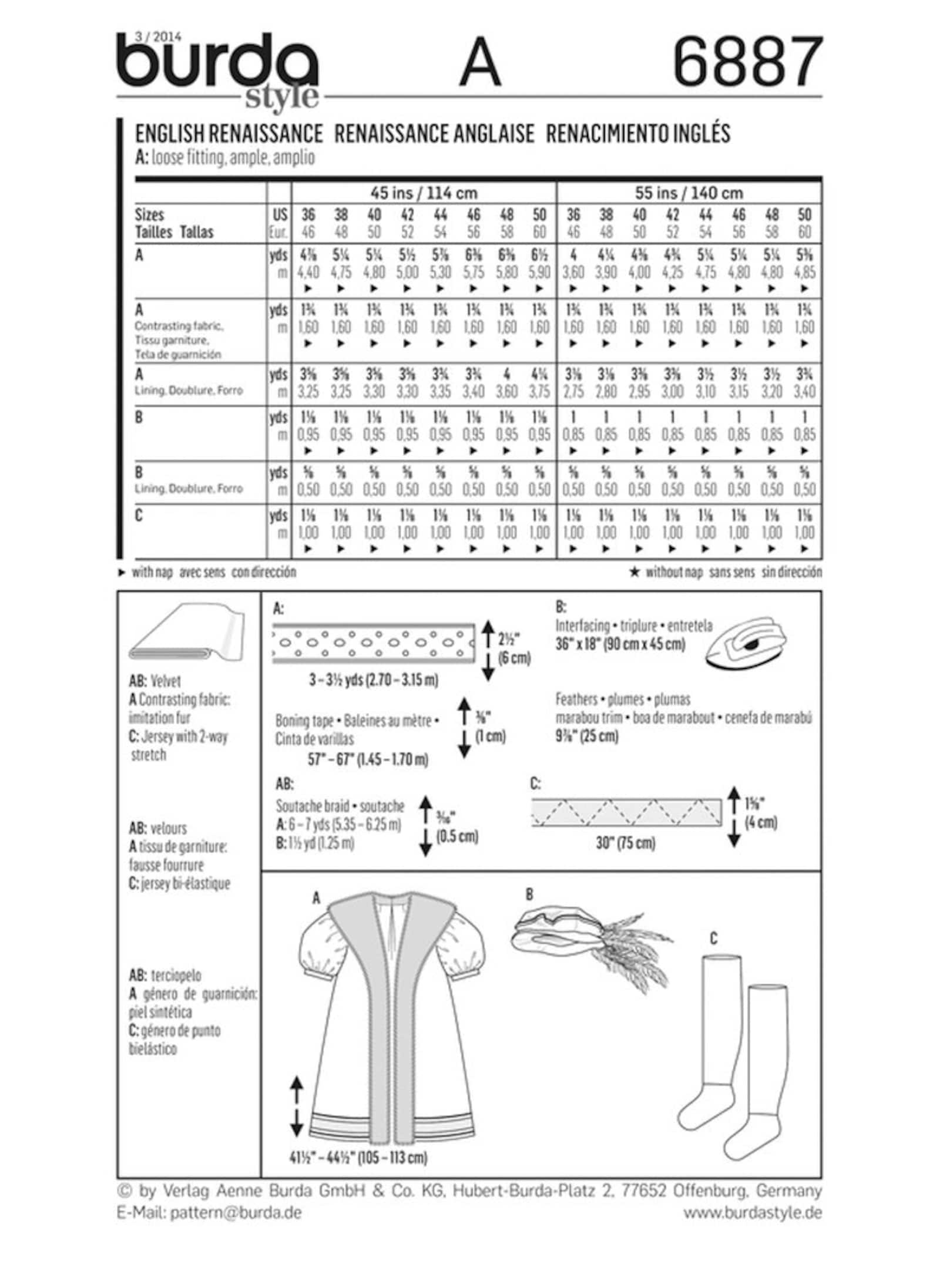 Burda 6887 Sewing Pattern Men's Costume Renaissance Henry VIII Sizes 38 ...