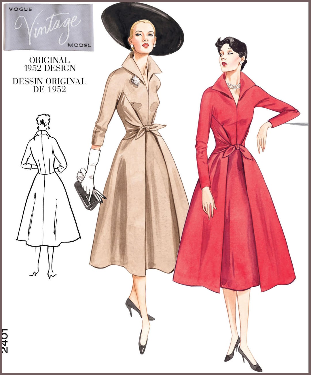 V2401 Vogue 2401 SEWING PATTERN Vintage 1950s Misses Close-fitting ...