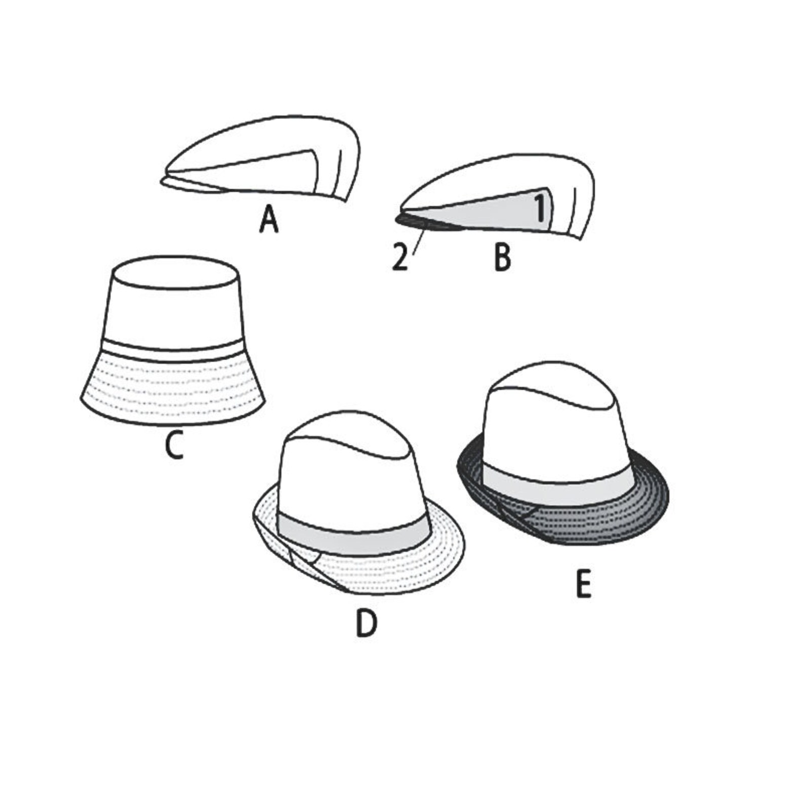 V8869 Vogue 8869 Sewing Pattern 5 Mens' Lined Ivy Cap Brimmed Fedora ...