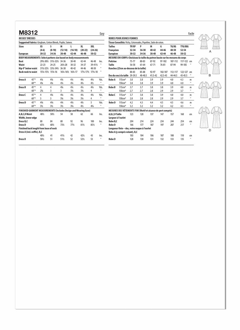 M8312 Sewing Pattern Misses' Dreses Sizes Xsm-med 4-14 - Etsy
