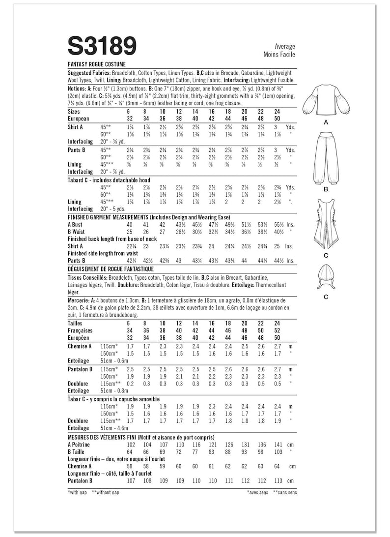 NEW Sewing Pattern Misses' Costume Fantasy Rogue Renaissance Sizes 6-14 ...