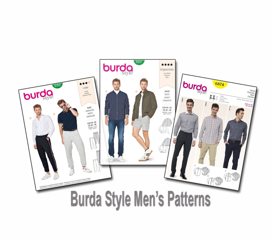 Men's Sewing Pattern Burda 6350 Slacks Pants Trousers Burda 6351 Jacket ...