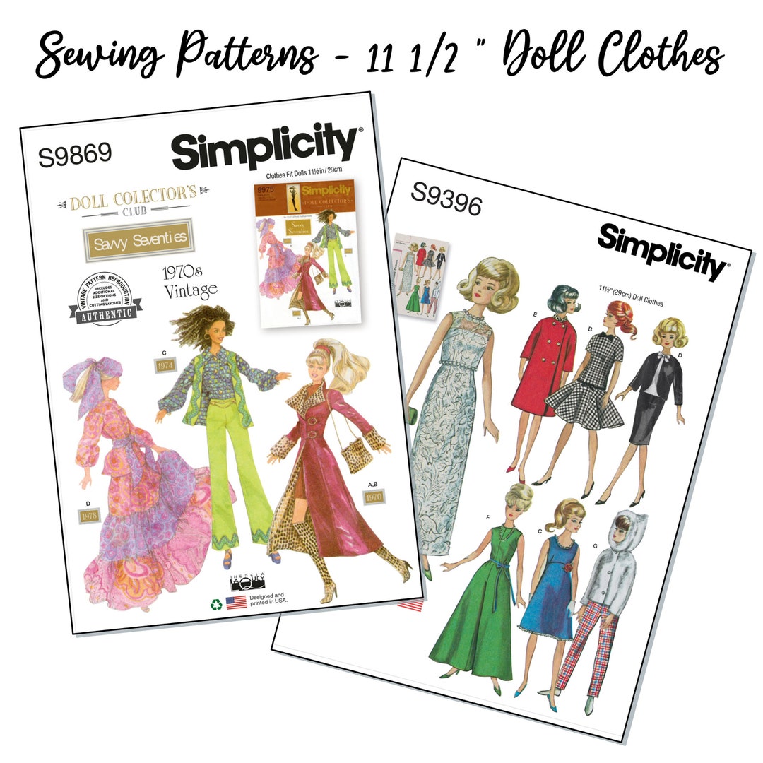 Simplicity Sewing Patterns for 11 1/2" 11.5" Barbie Doll Clothes S9869 ...