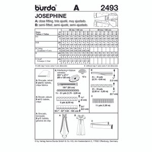 Burda 2493 Sewing Pattern Misses' Historical Costume Josephine Dresses ...
