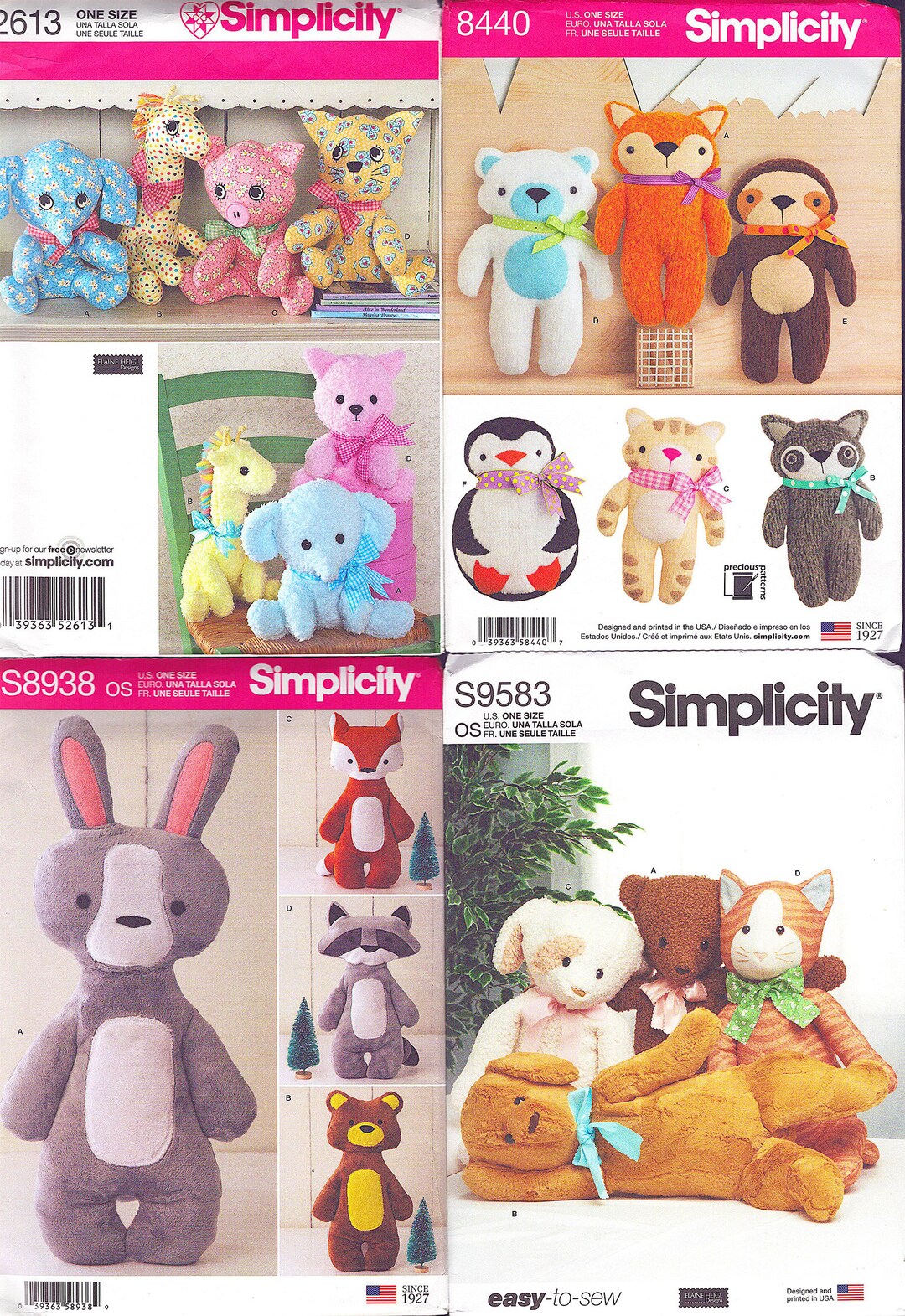 SEWING PATTERN Simplicity Plush Stuffed Animal Dog Kitten Teddy Bear ...