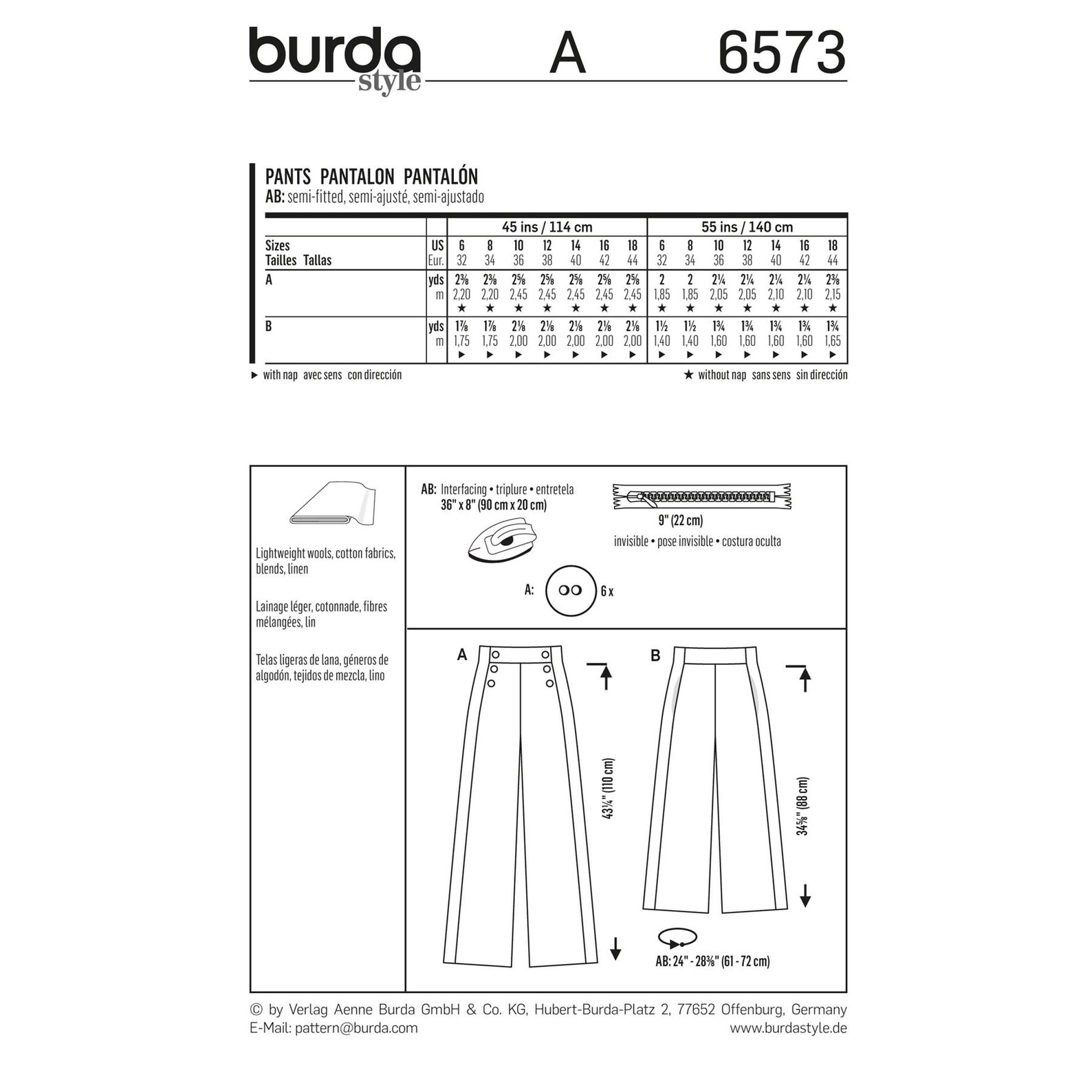 NEW Burda 6573 Sewing Pattern Misses' Sailor Pants Sizes 6-18 (EUR 32 ...