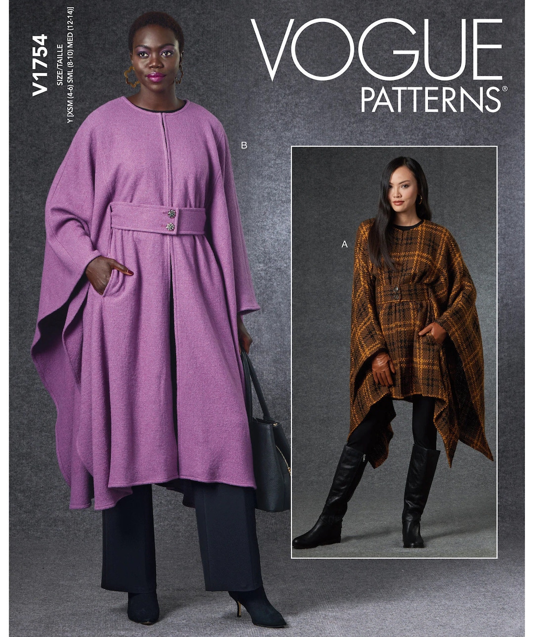 OOP V1754 Vogue 1754 Sewing Pattern EASY Sew Misses' Unlined Capes ...