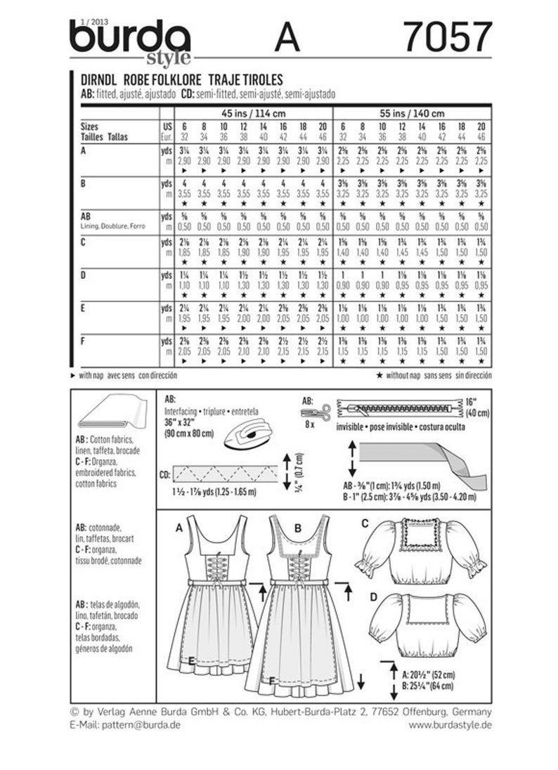 Burda 6268 Sewing Pattern Misses' German Fest Folklore Bavarian Costume ...